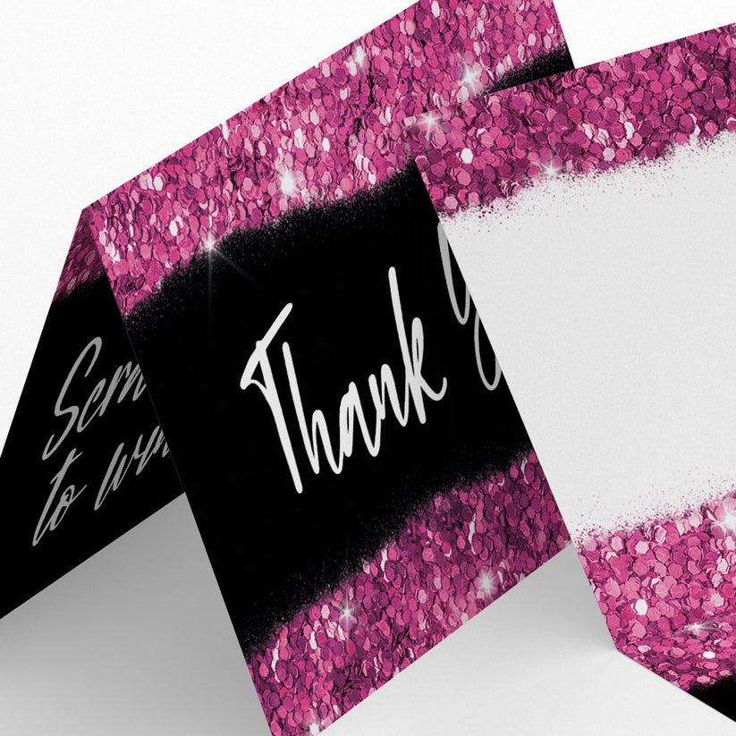 Pink Glitter Thank You Folded Scratch Cards – Unicorn Smiles